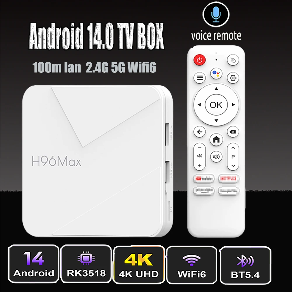 H96 Android 14 TV BOX RK3518 4K 2.4G 5G Wifi BT 100M Lan 16GB ...