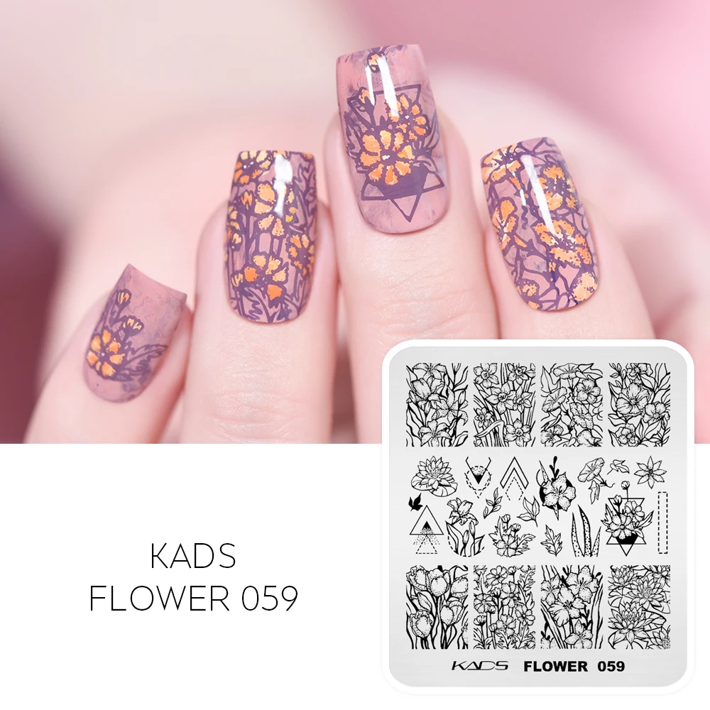 KADS Flower 059 Nail Stamping Plates Flower Leaf Triangle Patterns ...