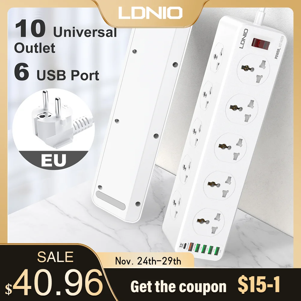 Ldnio Ac Power Strip 30w 10 Ports Pd Qc Multiprise Power Socket Usb ...