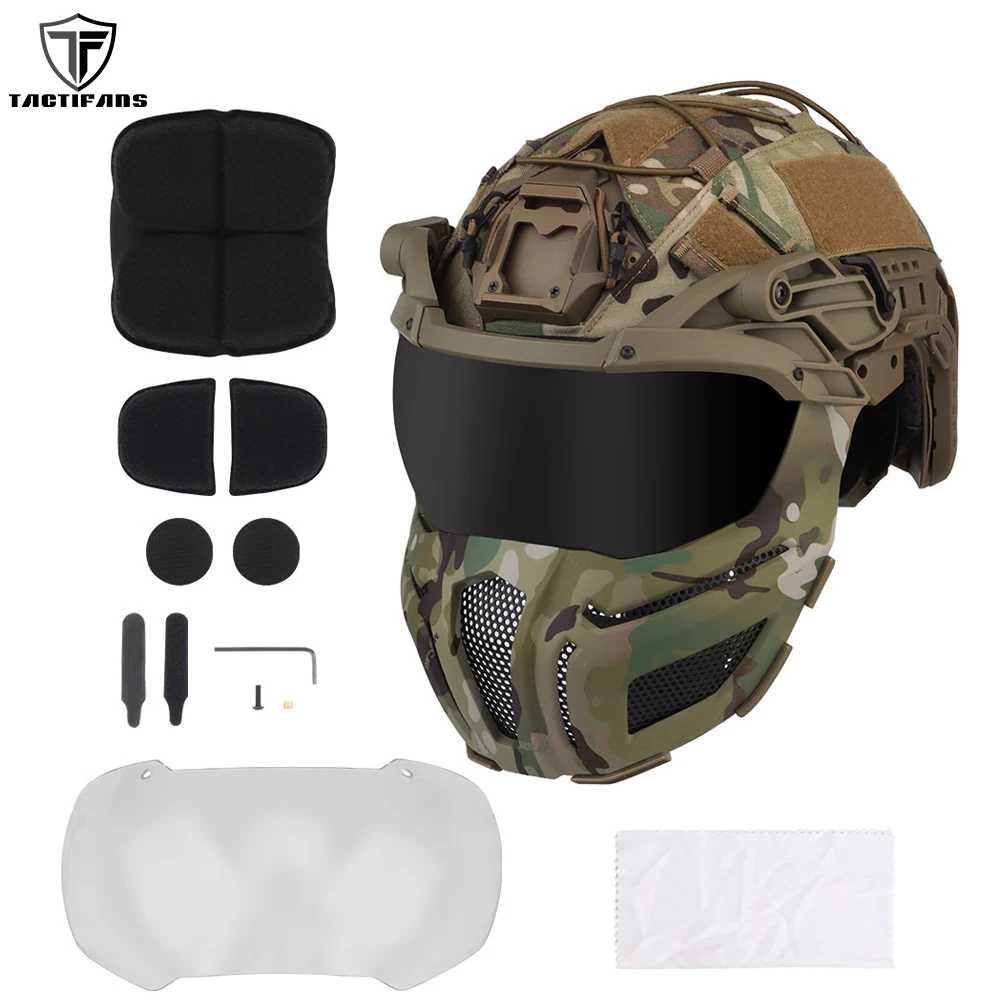 Tactical-FAST-Helmet-Full-Protection-Half-Face-Mask-Flip-up-Visor ...