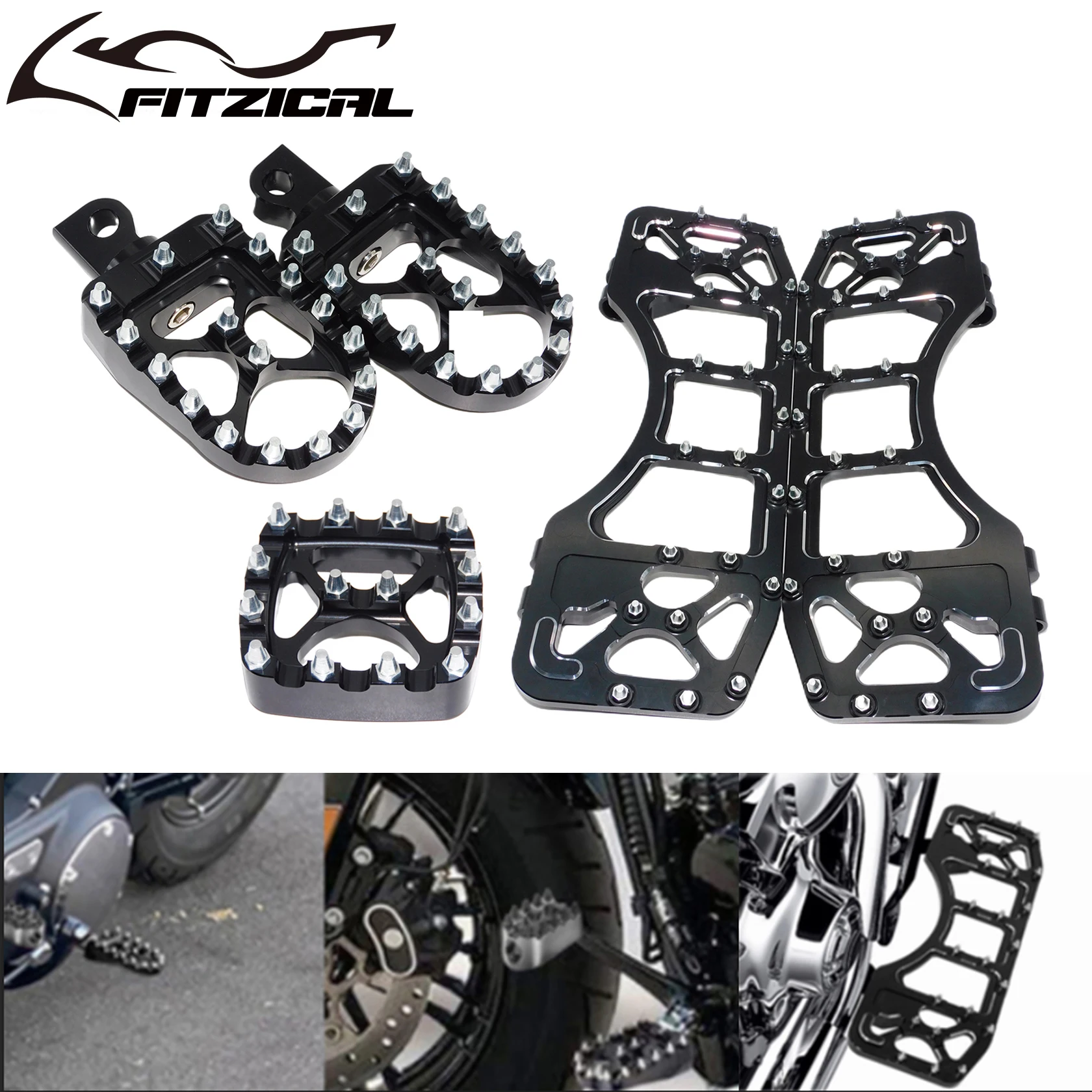 Motorcycle-Driver-Floorboards-Rear-Wide-Footpegs-Footrest-W-Brake-Pedal ...
