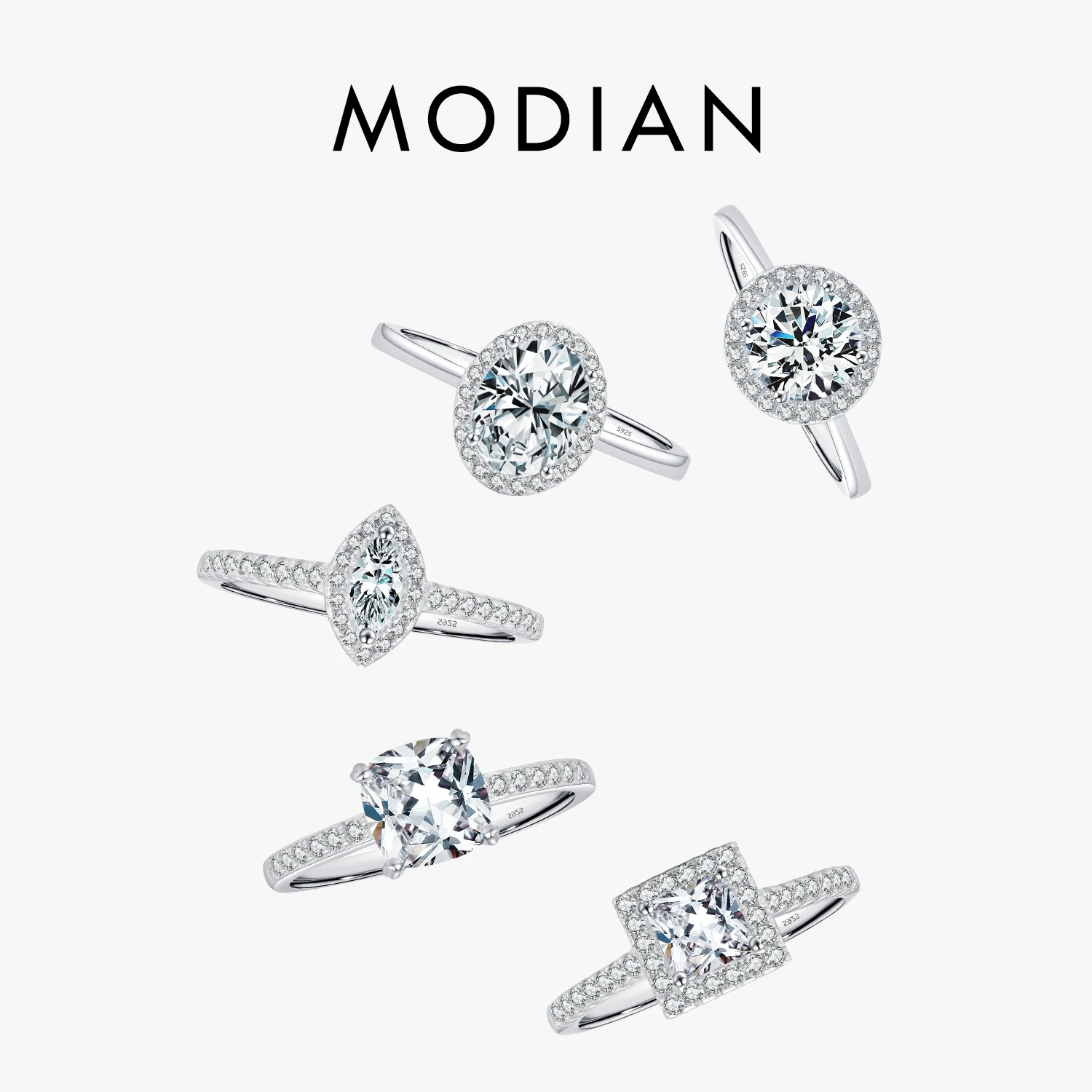 MODIAN-925-Sterling-Silver-Classic-Geometric-Round-Oval-Shape-Zirconia ...