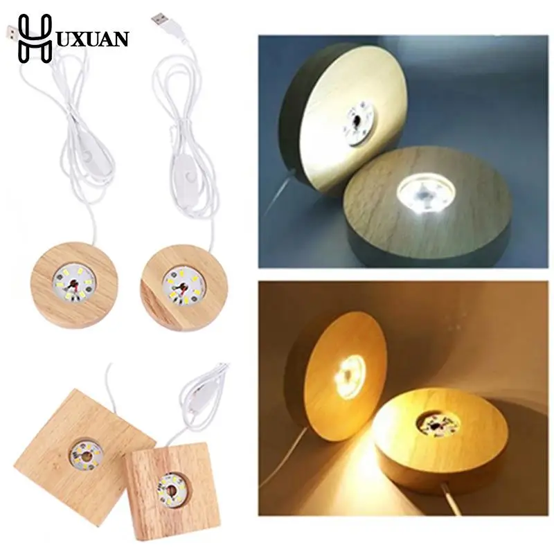 Wooden-LED-Light-Dispaly-Base-Crystal-Glass-Resin-Art-Ornament-Wooden ...