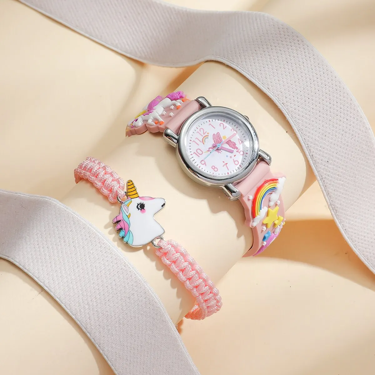 Kids Pink Cute Childrens Wristwatch Cartoon Pattern Quartz Watch Set ...