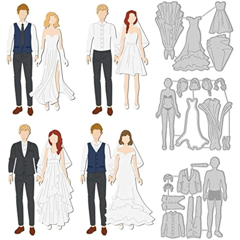 Wedding-Dress-Up-Cut-Dies-Married-Couple-Cutting-Dies-Elegant-Bride-and ...