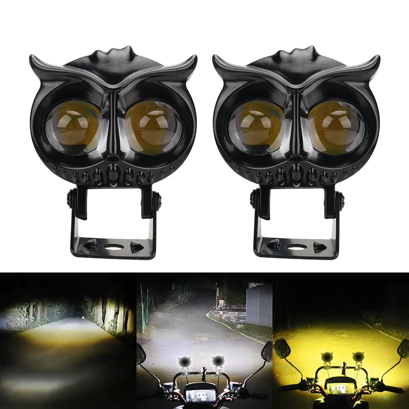 Motorcycles-Led-Spotlight-Owl-Design-Dual-Color-Hi-Lo-Beam-Mini ...