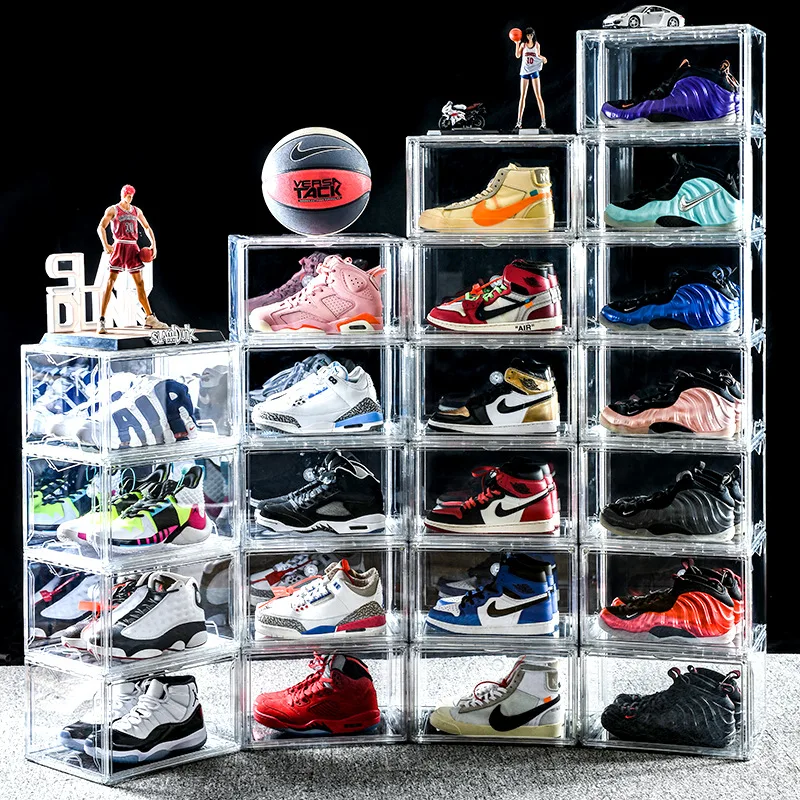 2-Pack-Side-opening-Magnetic-Home-High-top-Basketball-Shoe-Box-Plastic ...