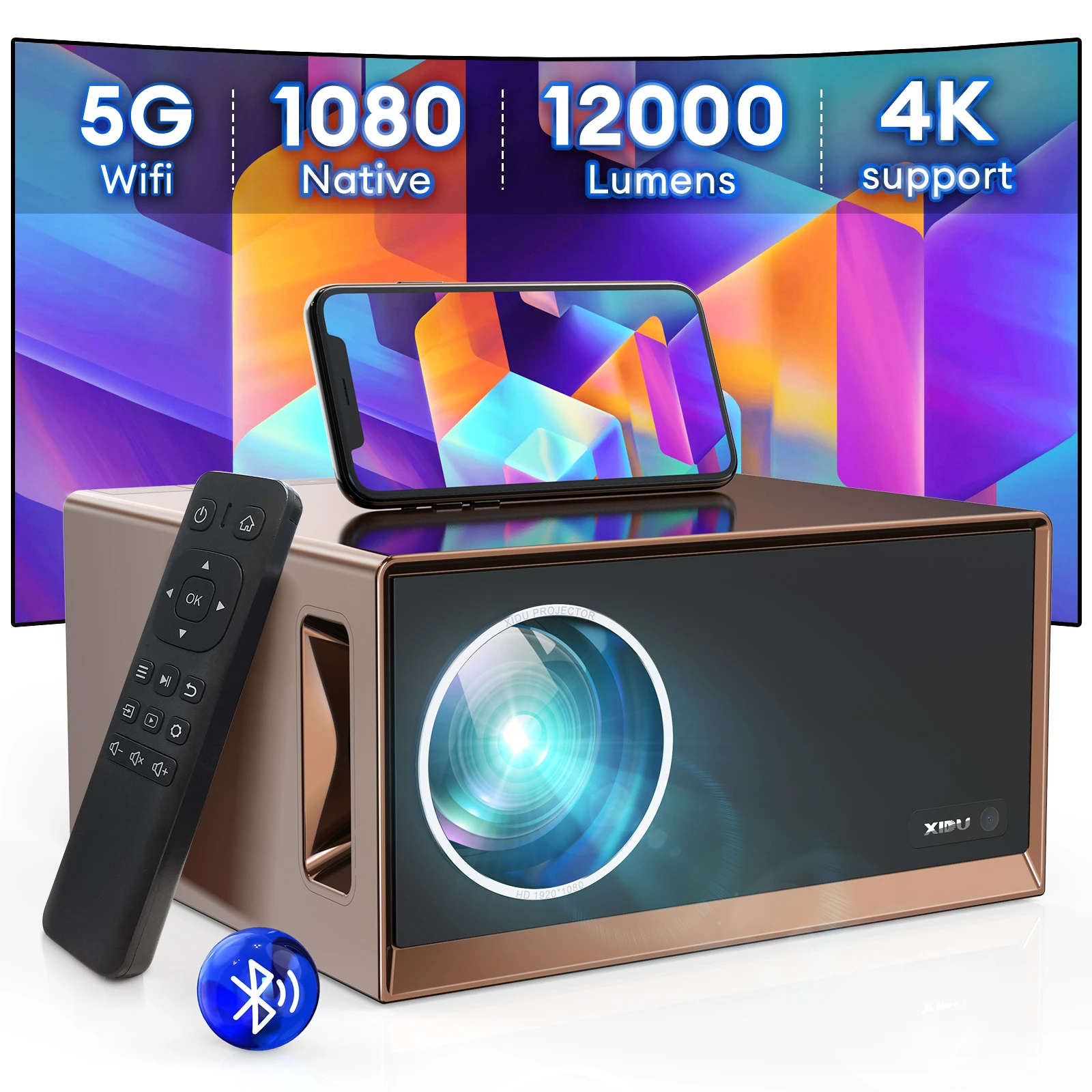 XIDU-Projecteur l's 4K Natif 1080P, 550ANSI, Android 9.0, Cortors HD ...
