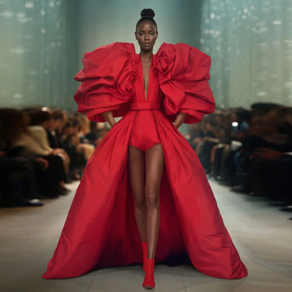 Couture-monos-de-sat-n-rojo-para-mujer-traje-con-tren-desmontable ...