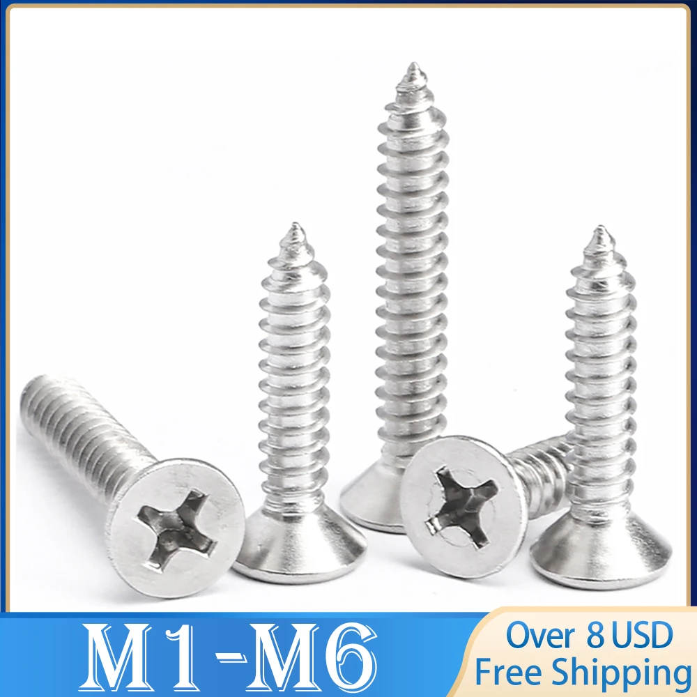 M1 M1.2 M1.4 M1.7 M2 M2.3 M2.6 M3 M4 M5 M6 304 נירוסטה צלב שקוע countersunk שטוח ראש הקשה ברגי ...