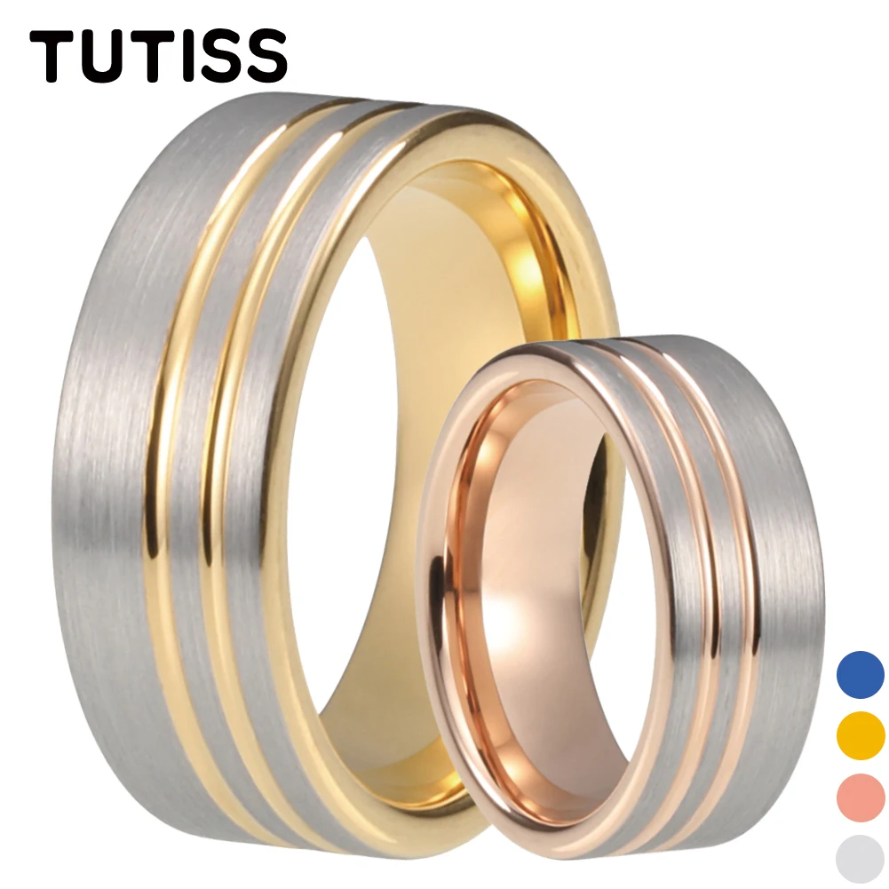TUTISS-8mm-Flat-Men-Women-Ring-Tungsten-Wedding-Band-Offset-Grooves ...