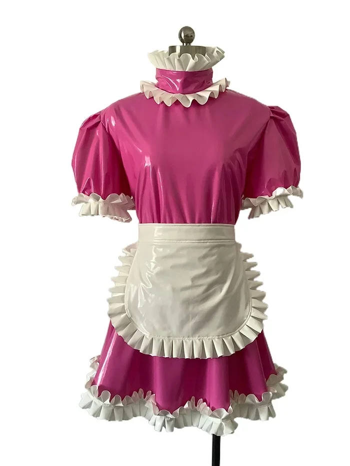 PVC-Maid-Costume-Pink-vinyl-Uniform-Short-Puff-Sleeves-Gothic-Lolita ...