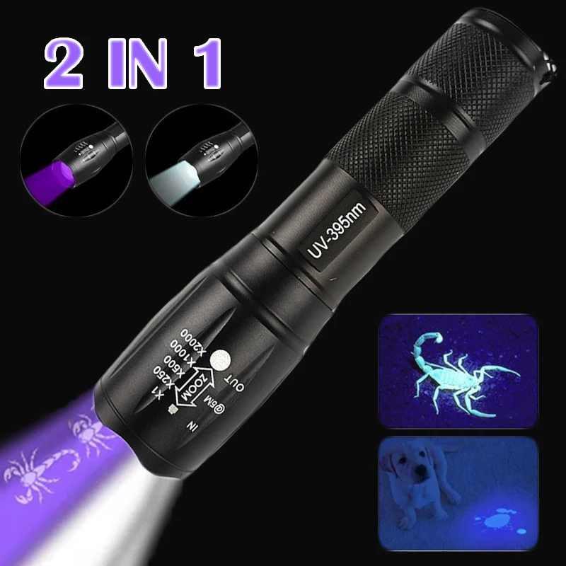 2-IN-1-Ultraviolet-Flashlight-Purple-White-Light-Flashlight-Zoom ...