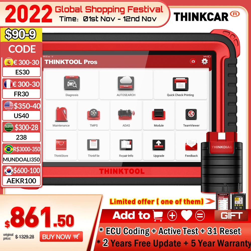 Thinkcar Thinktool Pros Car Tools 10" Bi-directional Obd2 Diagnostic ...