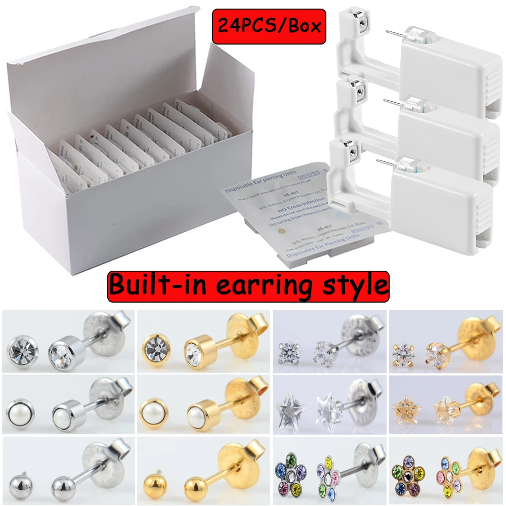 24PCS/Box Sterlised Disposable Ear Piercing Unit Cartilage Tragus Helix ...