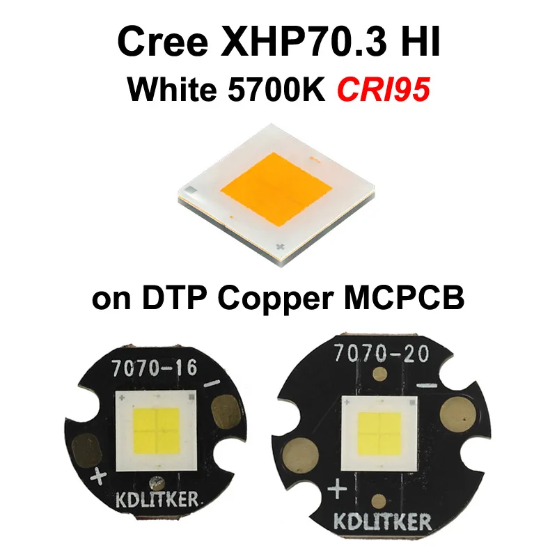 Cree XHP70.3 HI White 5700K CRI95 SMD 7070 LED Emitter on KDLITKER DTP Copper MCPCB Flashlight ...
