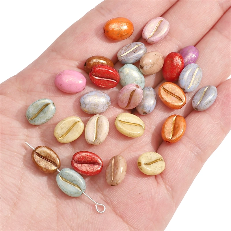 20/50pcs 10x8mm Hand Paint Acrylic Coffee Bean Beads for Necklace ...