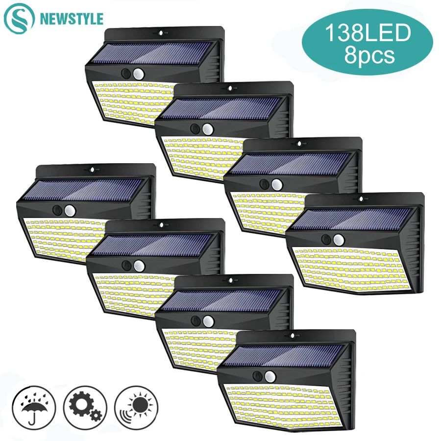 Solar-Lights-Outdoor-138-LED-Solar-Wall-Lamp-Waterproof-Wireless-Motion ...