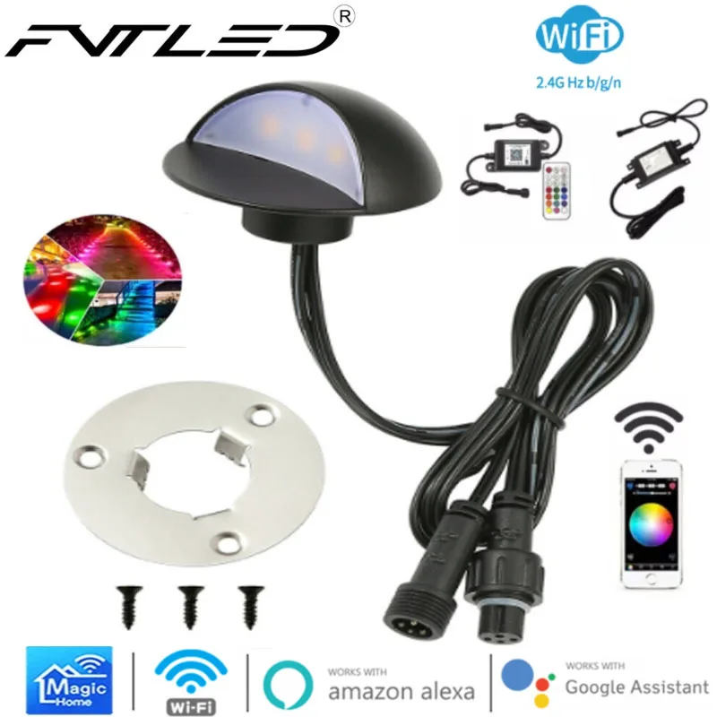 Fvtled inteligente wi fi luzes led 50mm rgb meia lua led deck pós luzes ...