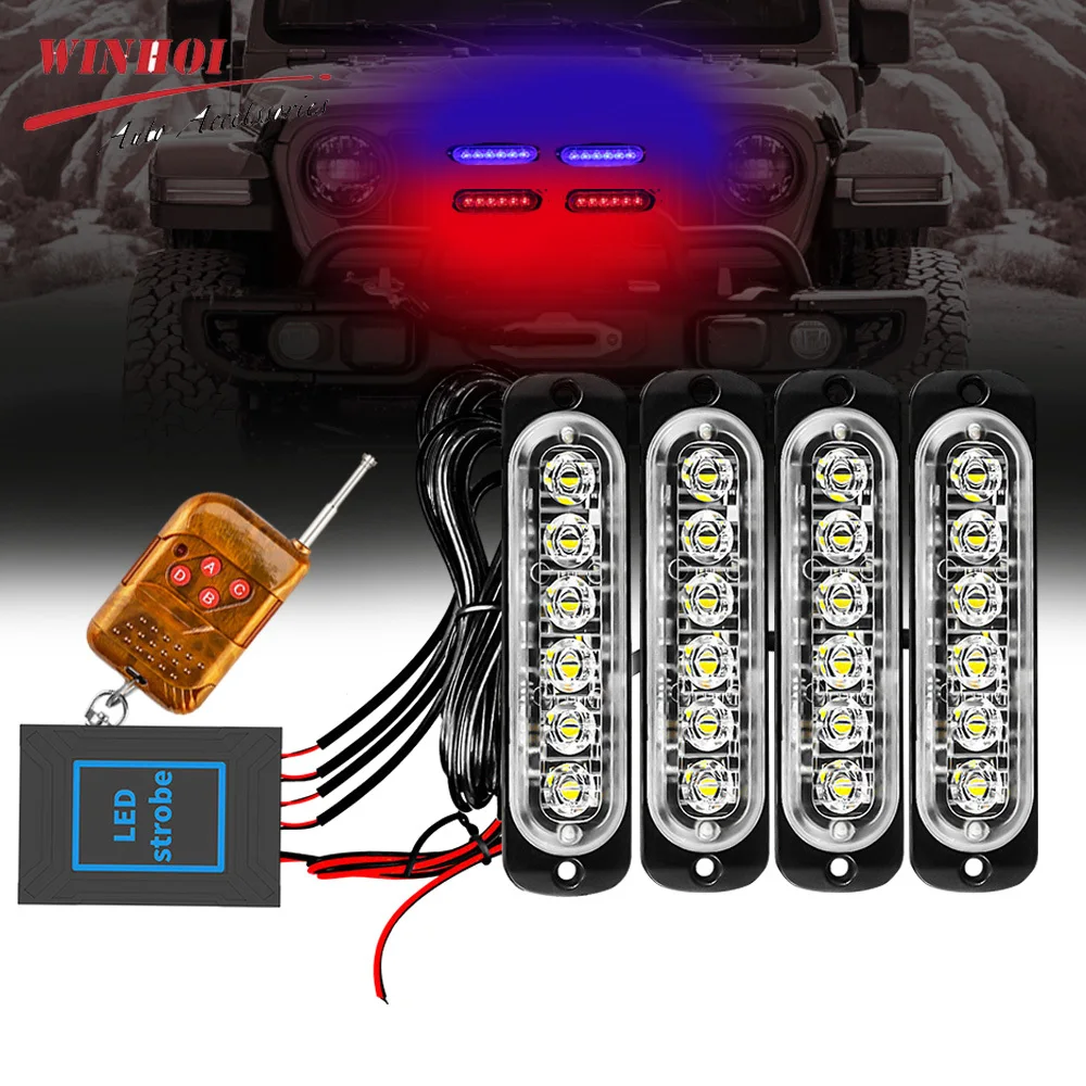 4X6 LED Car Strobe Police Lights Wireless Control Red Blue Warning ...