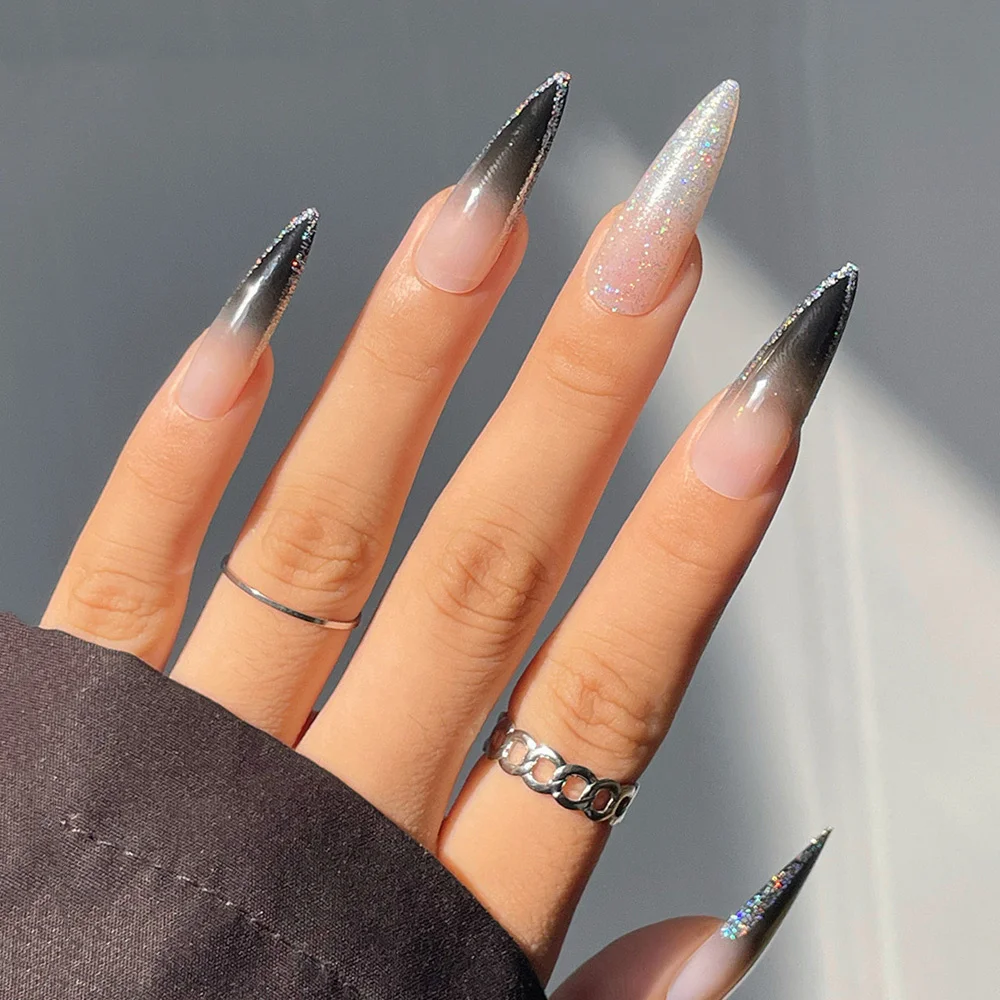 New Super Long Pointed False Nail Tips With Designs French Stiletto ...