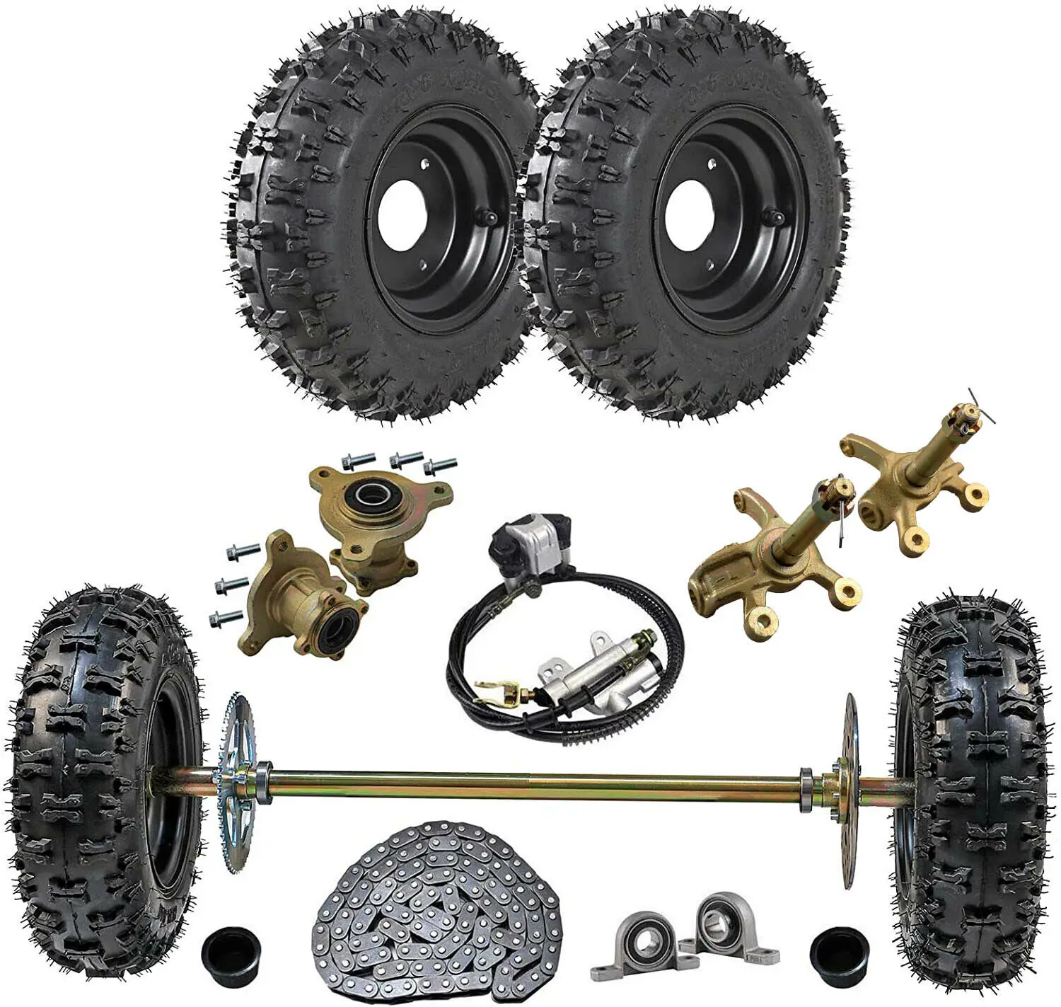 29-Go-Kart-Trike-Rear-Axle-Kit-6-Wheels-Sprocket-Hub-Steering-Spindle ...