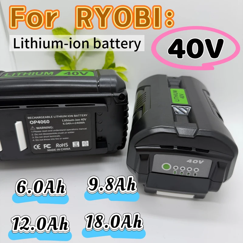 OP4060 40V 6.0Ah Li-Ion Battery For Ryobi OP4060 OP4050 OP4030 OP4026 ...