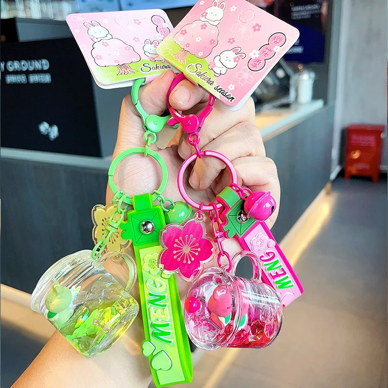 Cartoon-Sakura-Mug-Oil-Liquid-Keychain-Cute-Floating-Quicksand-Candy ...