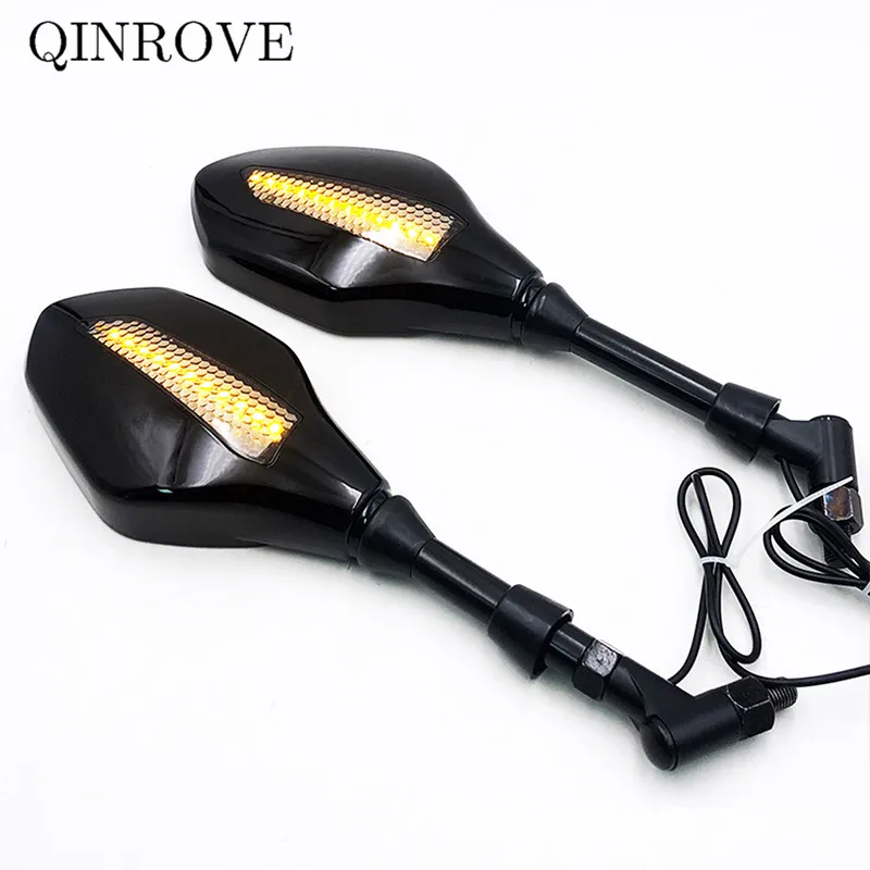 8 10MM Motorcycle Rear Mirror With LED Light Side Mirror Universal For ...