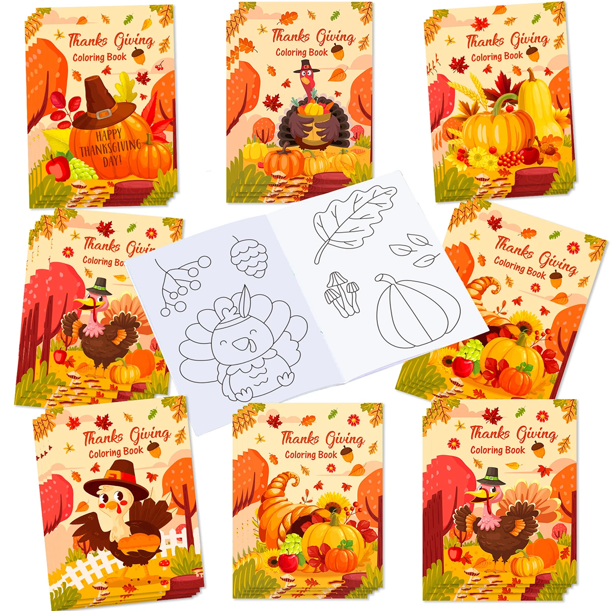 6pcs Thanksgiving Day Autumn Graffiti Drawing Paint Book DIY Coloring ...
