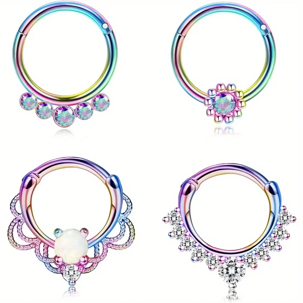 Diamday-1Pc-316L-Surgical-Steel-Septum-Ring-Jewelry-16G-Rainbow-Body-Piercing-Jewelry-Hinged ...