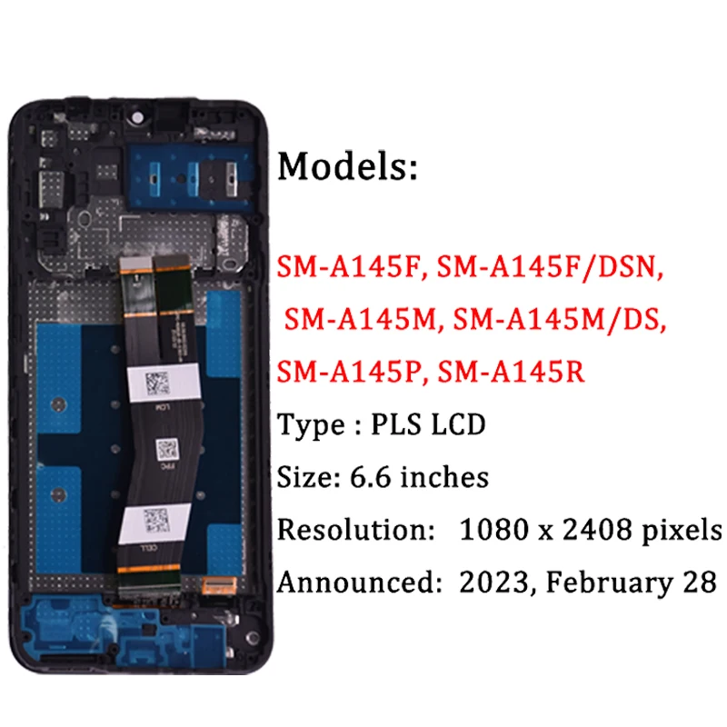 6.6 ''pour Samsung A14 4G LCD A145R A145M A145M A145M A145P LCD écran ...