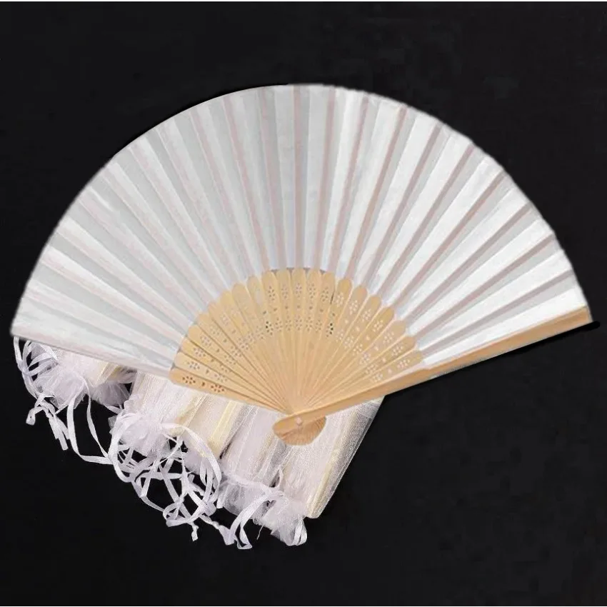 24-pcs-lot-White-Folding-Elegant-man-made-Silk-Hand-Fan-Fabric-Cloth ...
