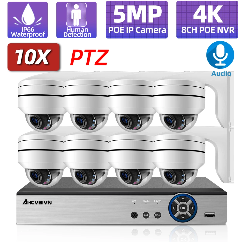 5MP POE 10X PTZ 카메라 오디오 야외 Ip 카메라 8Ch 5Mp Cctv 보안 H.265 카메라 시스템 HD 홈 비디오 감시 NVR 키트| | - AliExpress