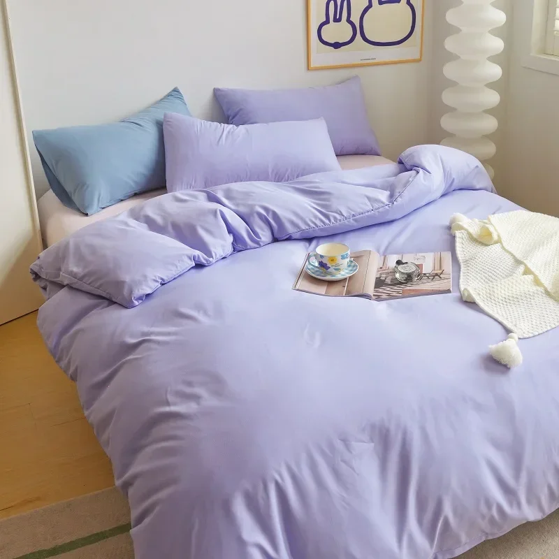Solid Color Brushed Fabric Bed Sets 4 Pieces Duvet Cover Pillowcase ...