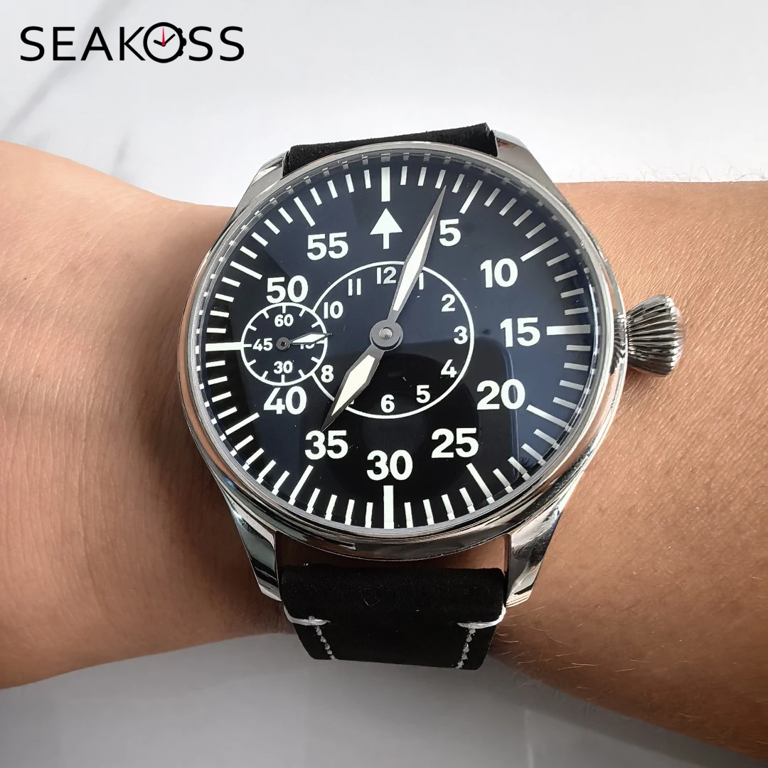 SEAKOSS 44MM Aviator Men's Watch Mechanical Pilot Watches Seagull ST36 ...