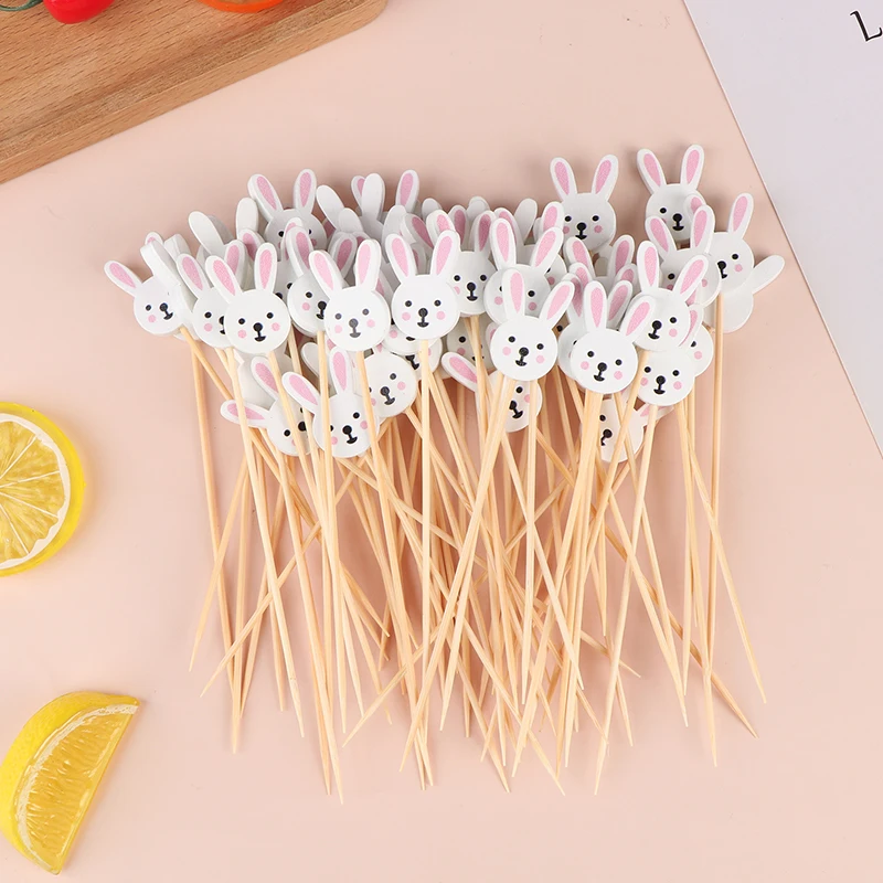 100pcs-Easter-Disposable-Bamboo-Skewers-Rabbit-Eggs-Food-Picks-Fruit ...