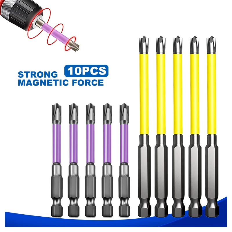 10pcs-65-110mm-Magnetic-Special-Slotted-Cross-Screwdriver-Bit-Batch ...