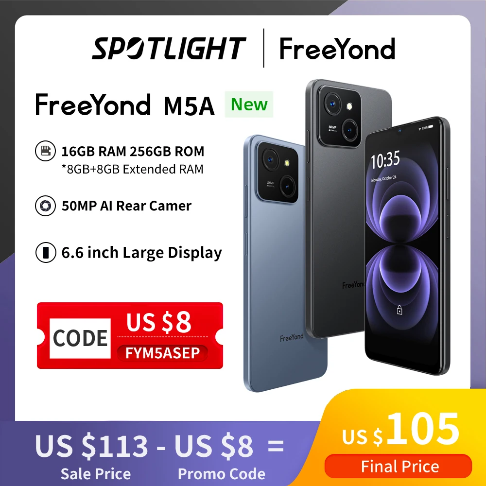【World Premiere】FreeYond M5A Smartphone 256GB ROM 8GB RAM Up to 16GB 50MP 6.6" 90Hz Screen ...
