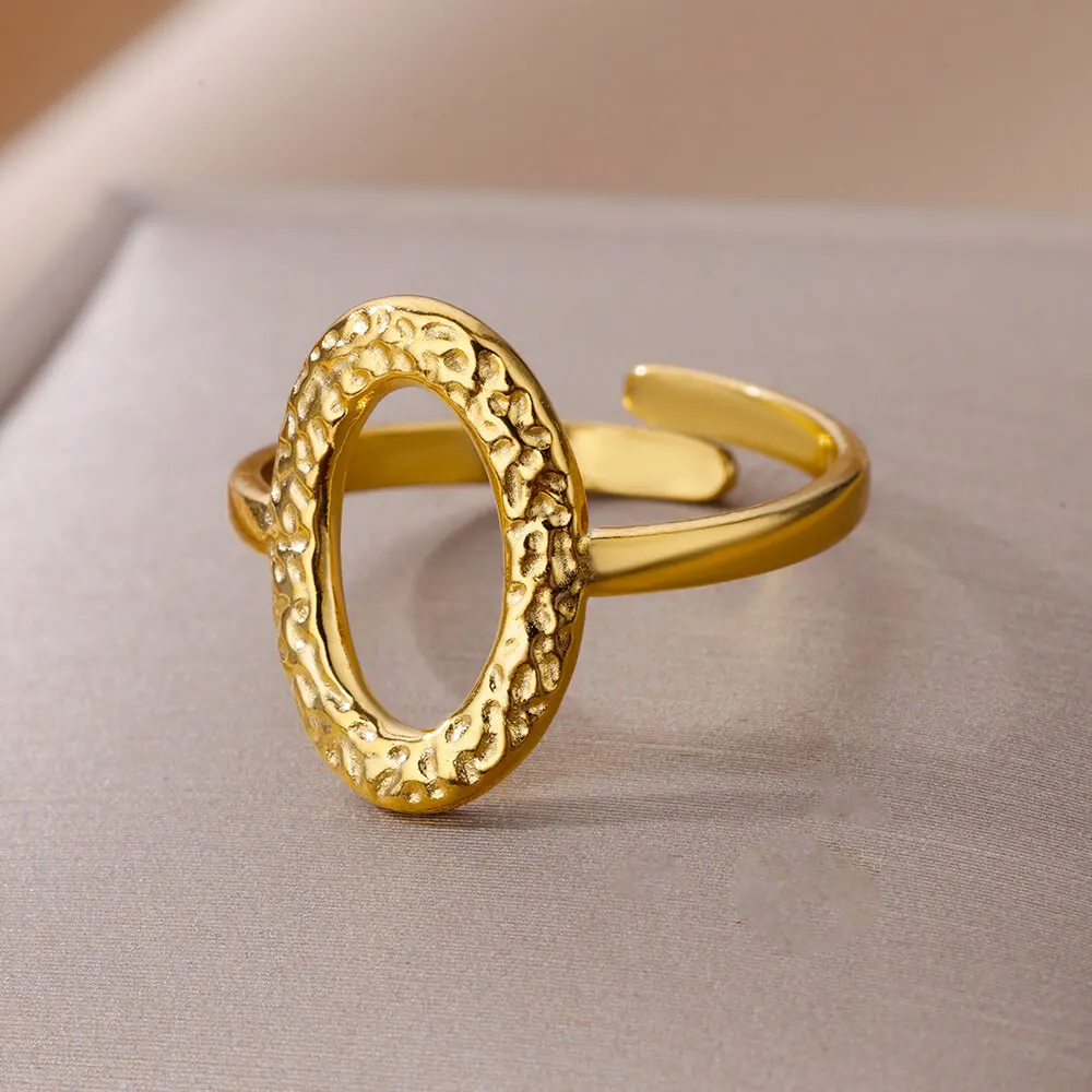 Minimalist Irregular Hollow Oval Geometric Open Ring for Women Retro ...