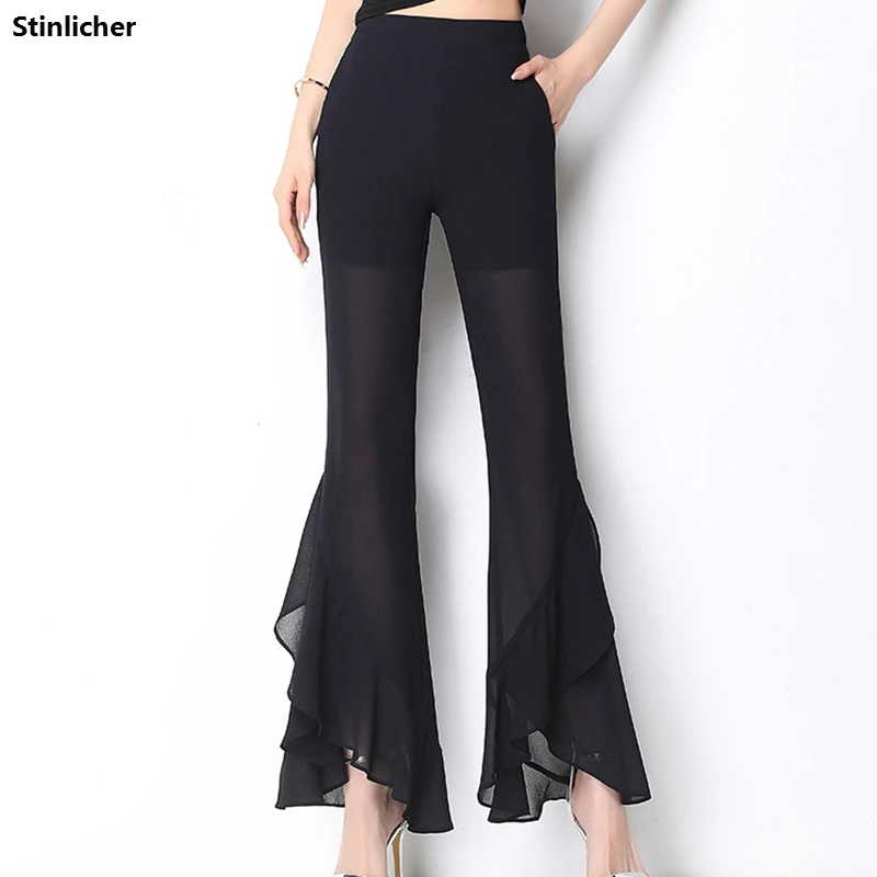 Summer-Chiffon-Ruffle-Boot-Cut-Women-s-Pants-Trousers-Korea-Fashion ...