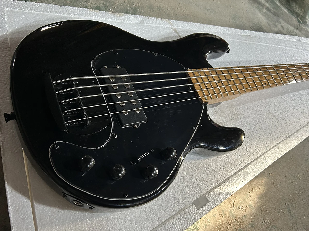 High-Quality-Black-5-Strings-Electric-Bass-Guitar-Roasted-Maple ...