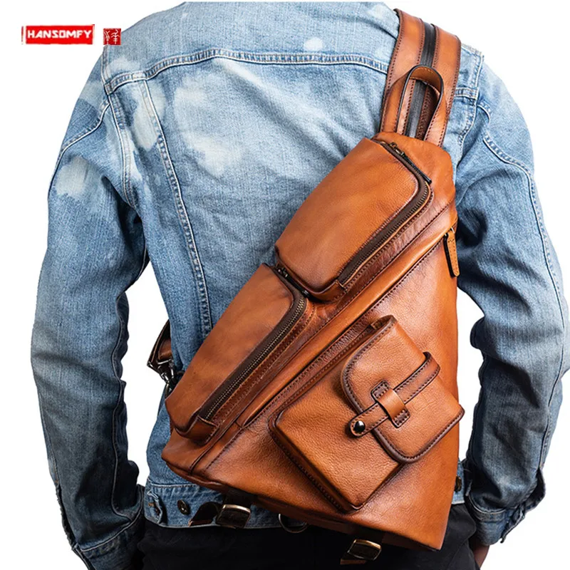 Genuine-Leather-Men-s-Backpacks-Triangle-Chest-Bag-Retro-Men-Shoulder ...