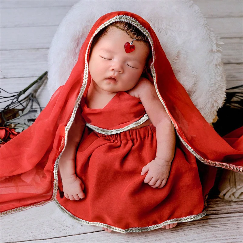 Newborn-Baby-Girl-Indian-Sari-Photography-Clothing-Outfits-Infant-Photo ...