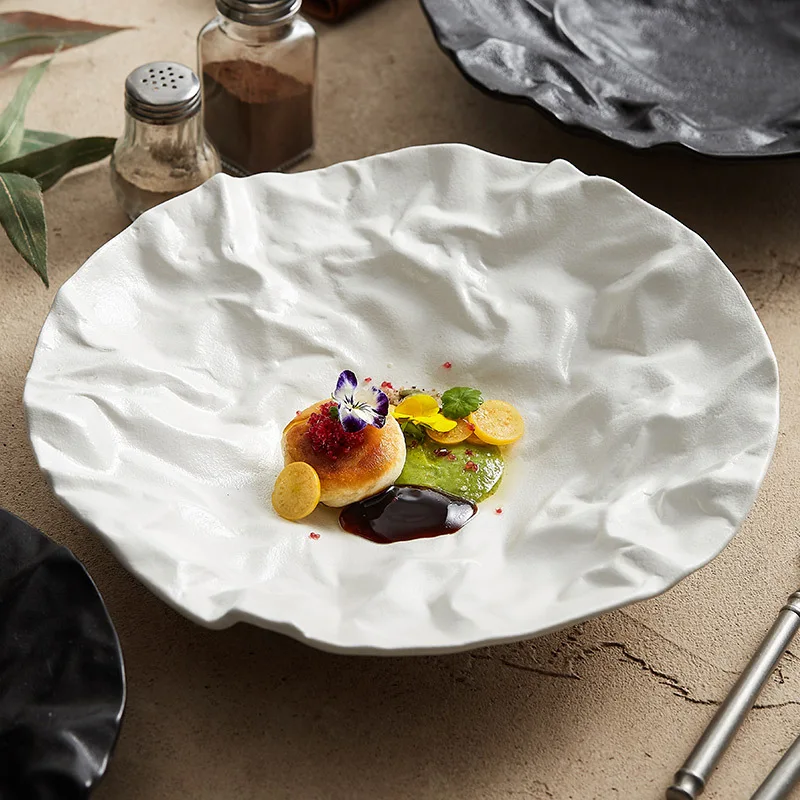 Pleated-Deep-Plate-Bowl-Japanese-Style-Tableware-Ceramic-High-End-Dish ...