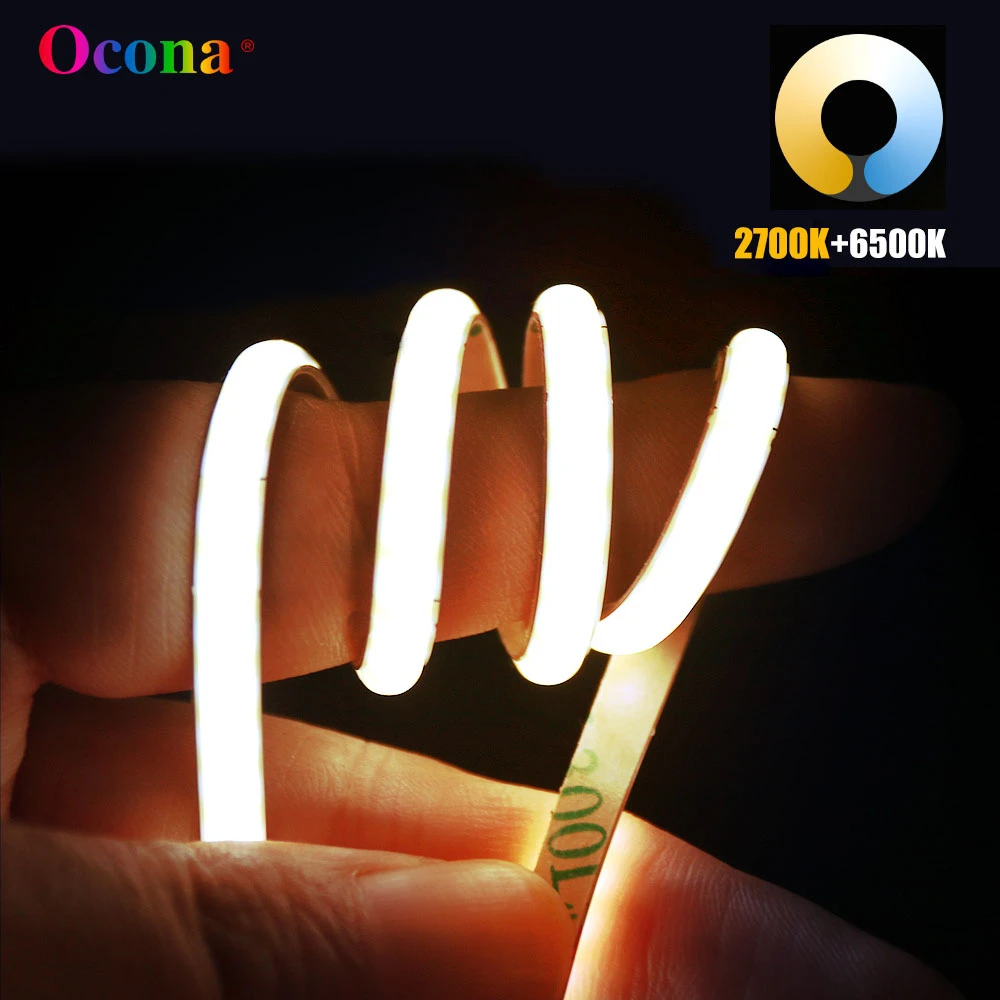 Tunable White LED COB Strip Light para decoração do quarto, fita quente ...