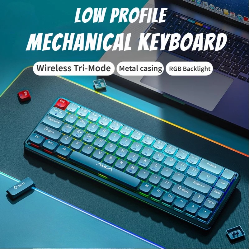 ECHOME 68key Ultra Slim Mechanical Keyboard Low Profile Switch Wireless ...