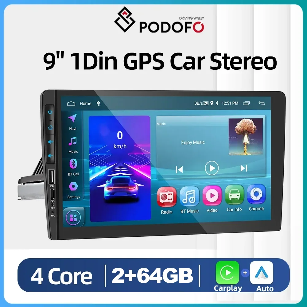 Podofo-1Din-Android13-2-64G-Carplay-GPS-Car-Radio-9-Carplay-Auto-Radio ...