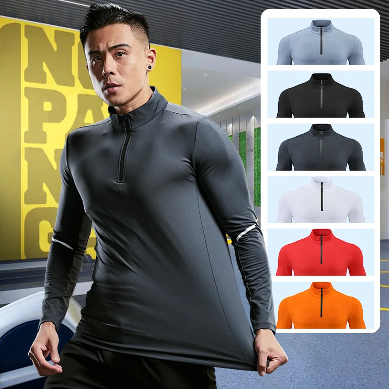 T-shirt-de-compression-col-roul-en-Y-pour-hommes-sweat-shirt-de-fitness ...