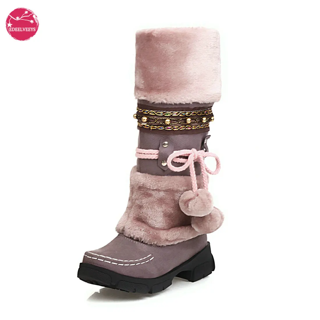 Winter Warm Mid Calf Women's Retro Snow Boots, Vintage Ethnic Stylish ...